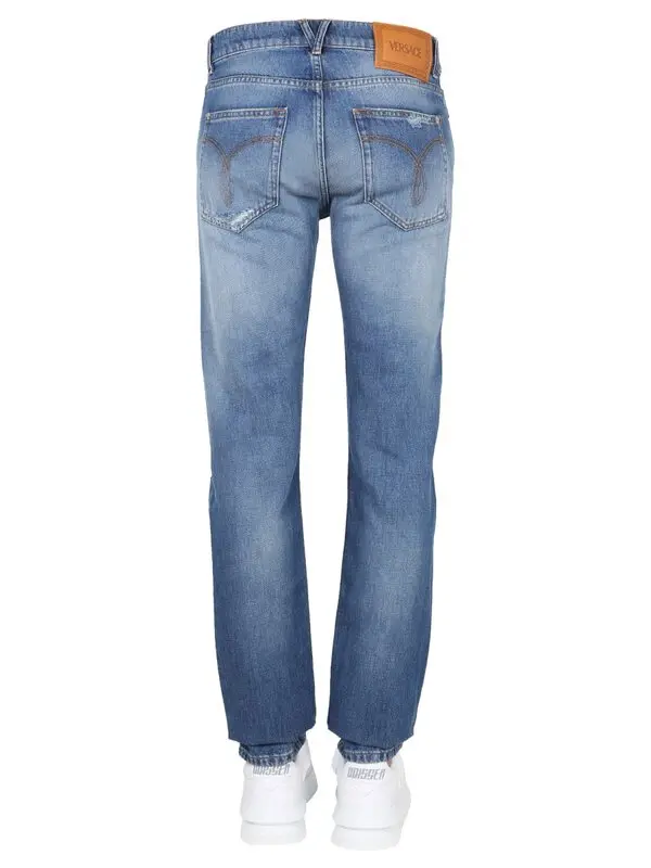 Versace Logo Patch Jeans - Denim