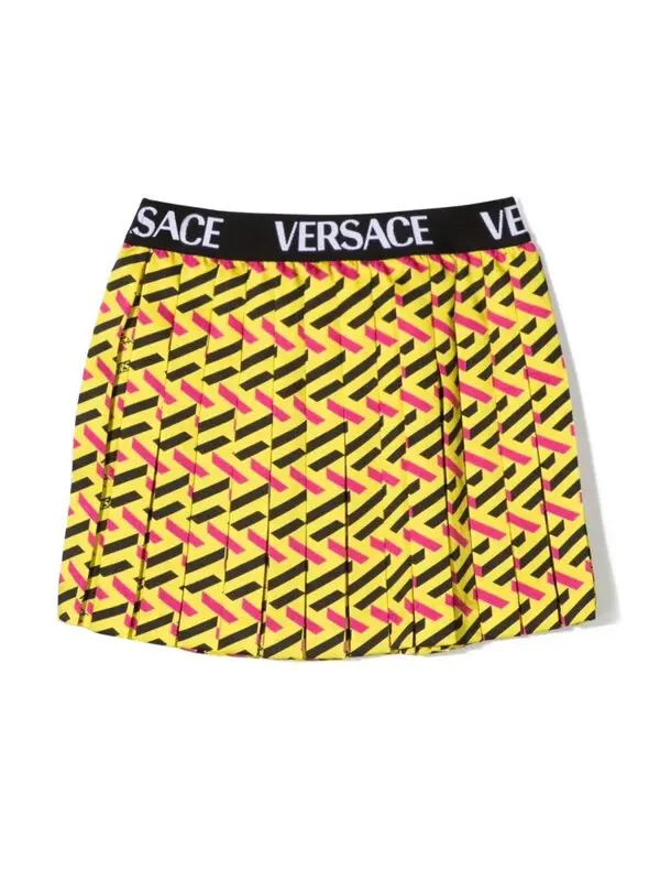 Versace Monogram Twill Skirt With Logo Elastic Waistband