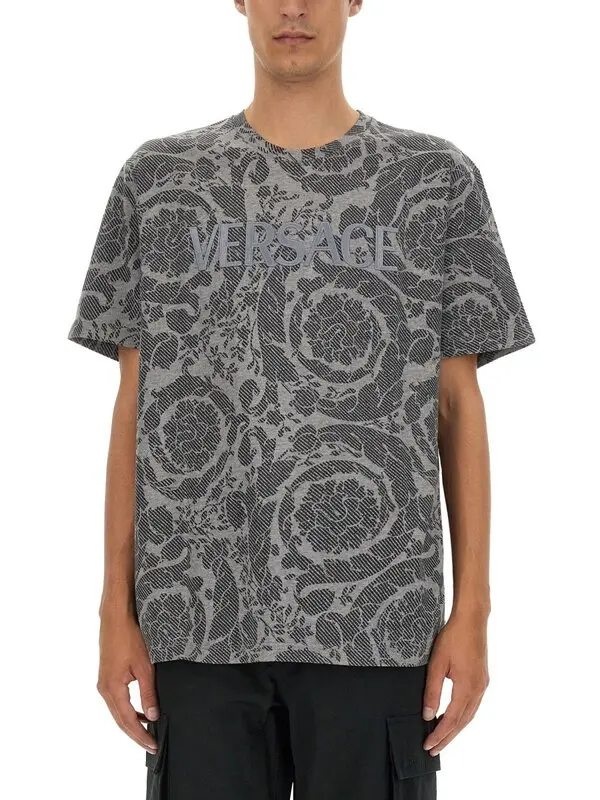 Versace Silhouette Baroque Logo T Shirt - Grey