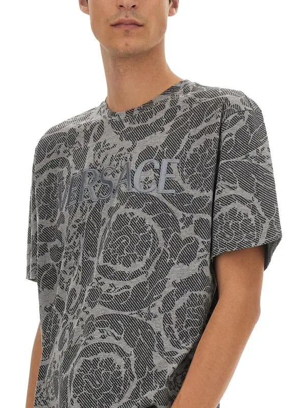 Versace Silhouette Baroque Logo T Shirt - Grey