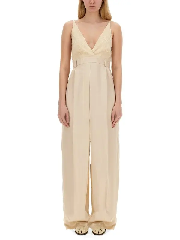 ALYSI Malfile Satin Jumpsuit - Beige