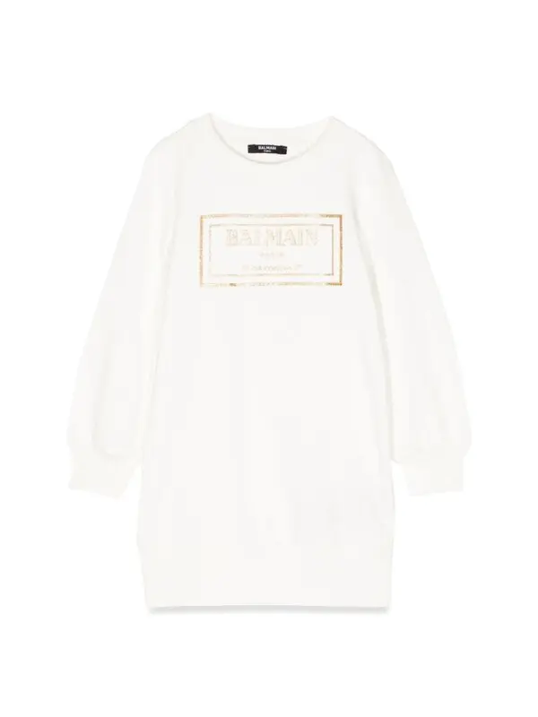 Balmain Sweatshirt Logo Dress - White
