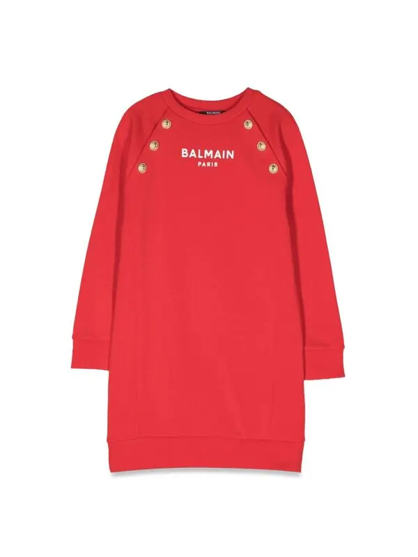 Balmain Logo Sweatshirt Dress With Button Detail