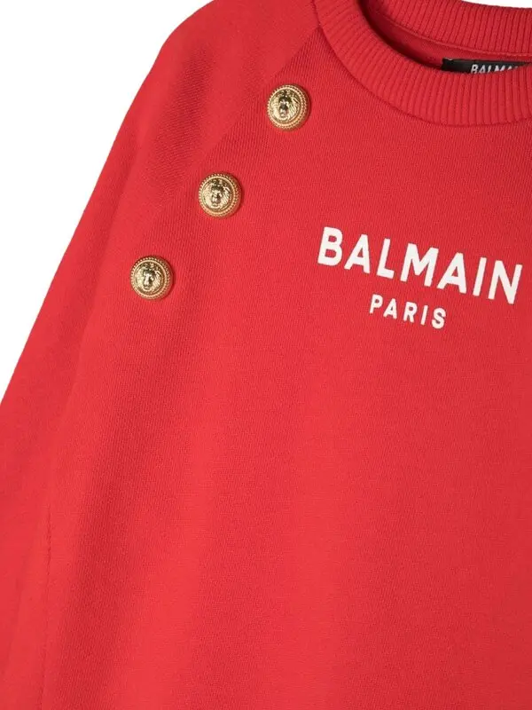 Balmain Logo Sweatshirt Dress With Button Detail