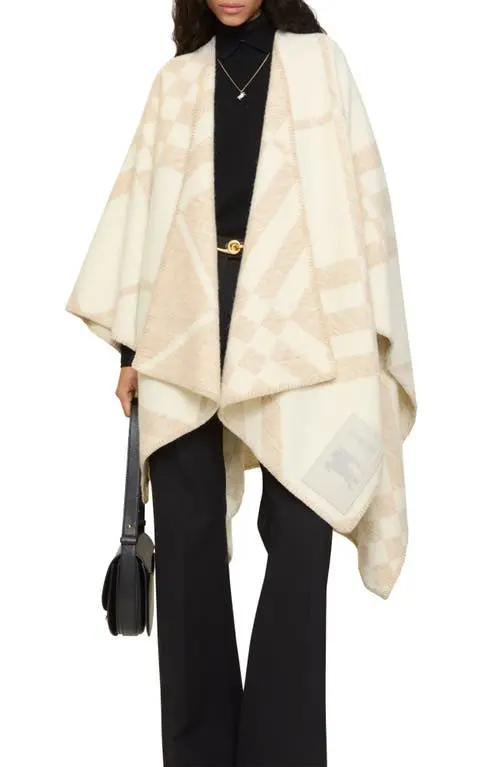 Burberry Check Wool & Cashmere Cape - Calico Beige