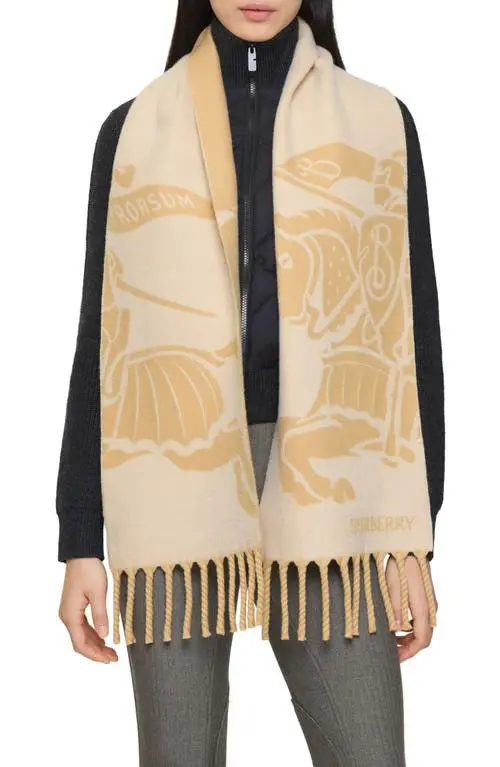 Burberry Reversible Ekd Wool Scarf - Sand