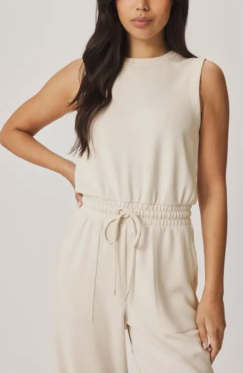 Splendid Scubasoft Tie Waist Sleeveless Jumpsuit - Pale Oak White