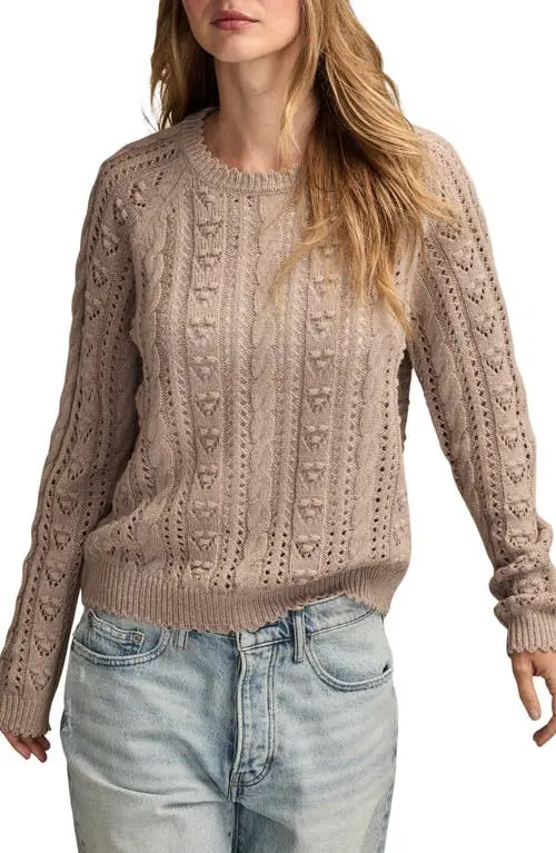 Lucky Brand Pointelle Crewneck Sweater - Wheat Heather