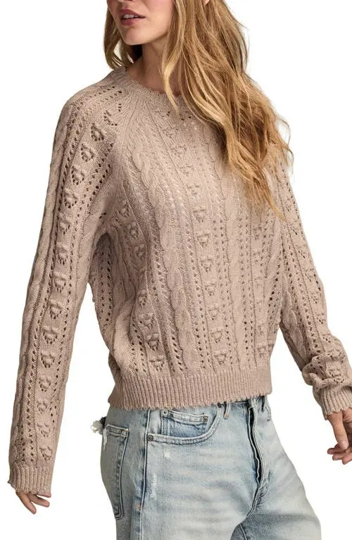 Lucky Brand Pointelle Crewneck Sweater - Wheat Heather