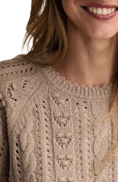 Lucky Brand Pointelle Crewneck Sweater - Wheat Heather