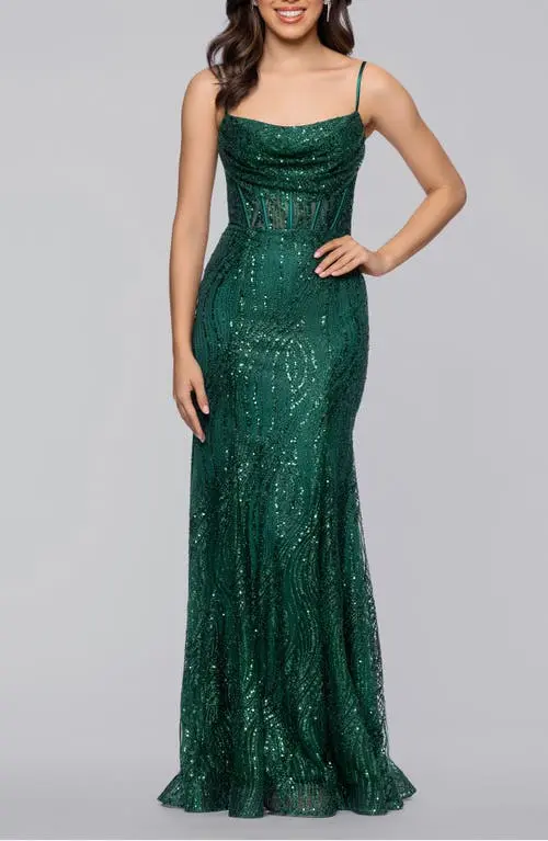BLONDIE NITES Sequin Corset Mermaid Gown - Hunter