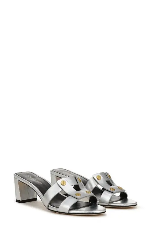 Veronica Beard Via Leather Slide Sandal - Silver