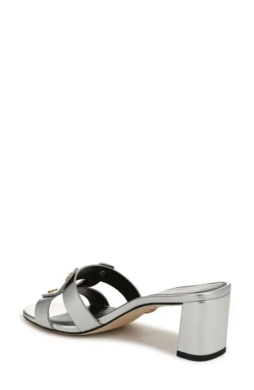 Veronica Beard Via Leather Slide Sandal - Silver