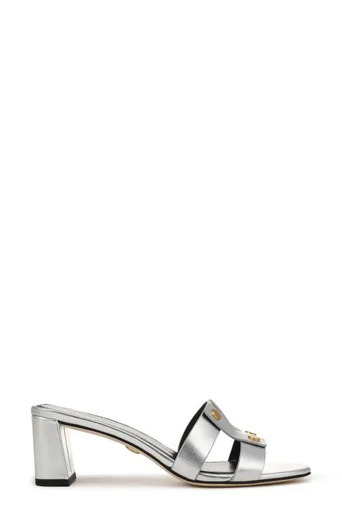 Veronica Beard Via Leather Slide Sandal - Silver