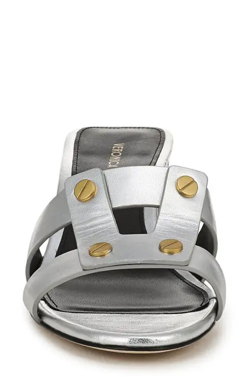 Veronica Beard Via Leather Slide Sandal - Silver