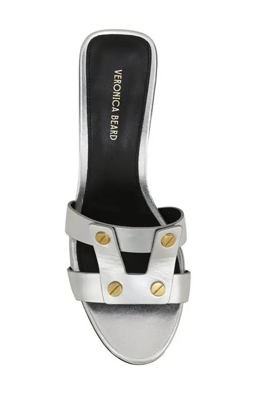 Veronica Beard Via Leather Slide Sandal - Silver