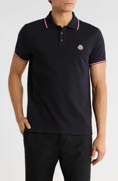 Moncler Tipped Cotton Piqué Polo - Blue
