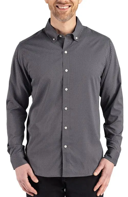 Cutter & Buck Skyline Epic Confidence Check Stretch Button-down Shirt - Black/elemental Grey