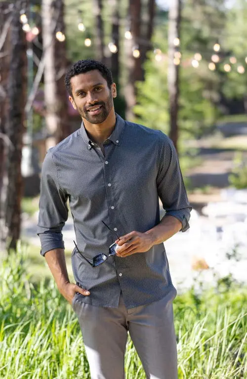 Cutter & Buck Skyline Epic Confidence Check Stretch Button-down Shirt - Black/elemental Grey