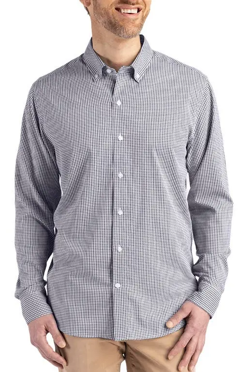 Cutter & Buck Skyline Epic Confidence Check Stretch Button-down Shirt - Black/white
