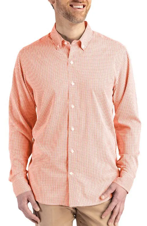Cutter & Buck Skyline Epic Confidence Check Stretch Button-down Shirt - College Orange/white
