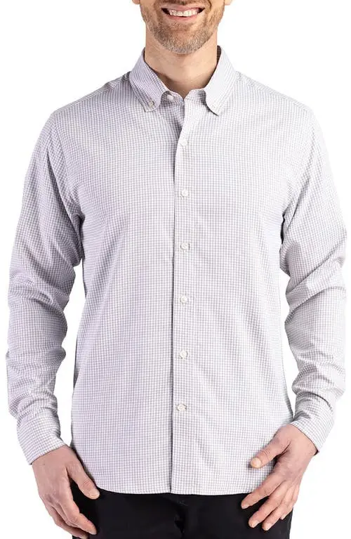 Cutter & Buck Skyline Epic Confidence Check Stretch Button-down Shirt - Concrete/white