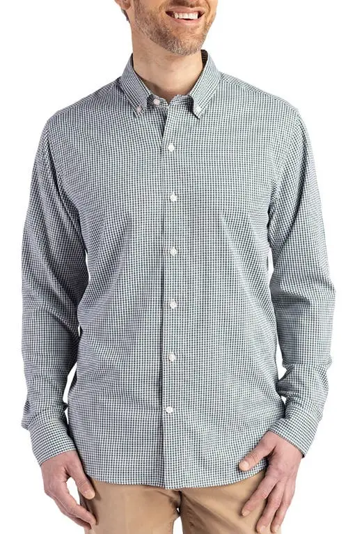 Cutter & Buck Skyline Epic Confidence Check Stretch Button-down Shirt - Hunter/white