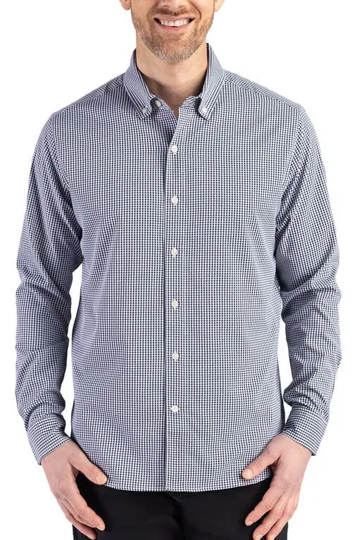 Cutter & Buck Skyline Epic Confidence Check Stretch Button-down Shirt - Navy Blue/white
