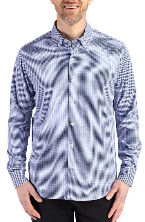 Cutter & Buck Skyline Epic Confidence Check Stretch Button-down Shirt - Tour Blue/white