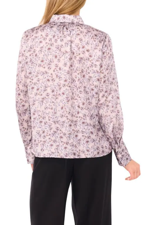 Halogen Petal Vine Print Charmeuse Button-up Shirt