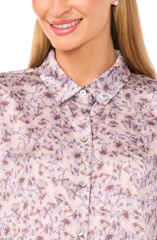 Halogen Petal Vine Print Charmeuse Button-up Shirt
