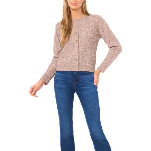 Halogen Cable Stitch Crewneck Cardigan - Desert Taupe