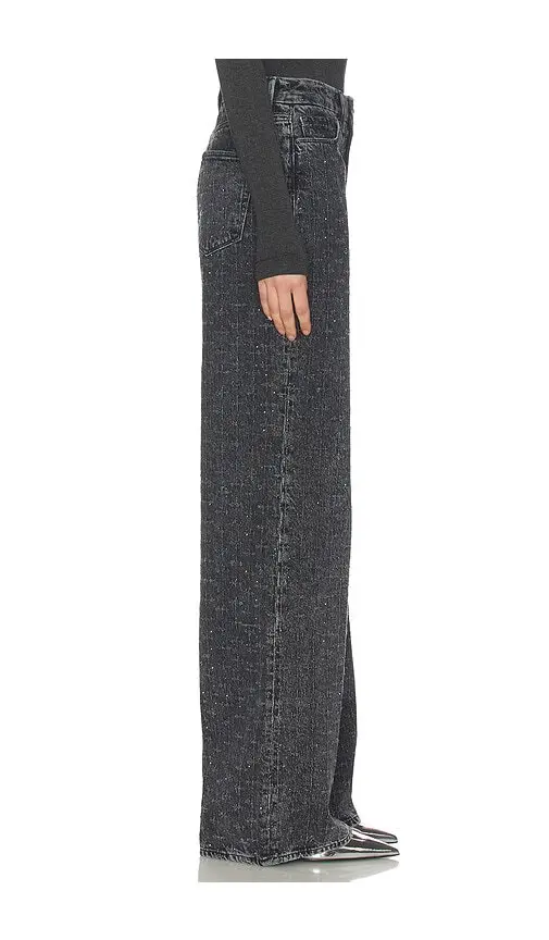 Good American Good Skate Wide Leg Crystal Jeans - Black415