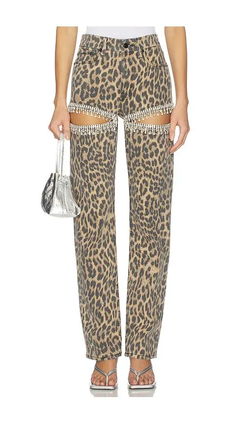 Good American Leopard Good Icon Straight Diamond Jeans - Lucky Leopard001