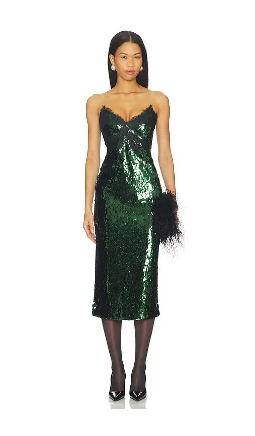 Retrofete Sequin Embellished Strapless Midi Dress - Pine
