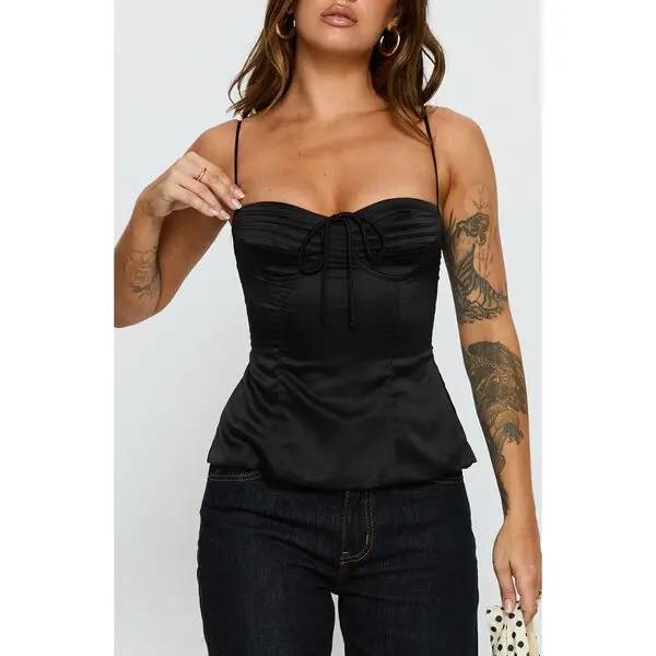 Princess Polly Satin Top With Tie-back - Black