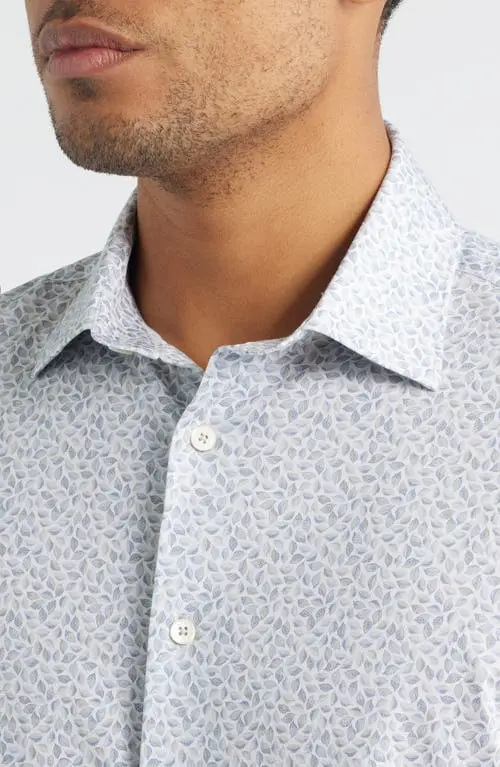 Bugatchi Miles Ooohcotton® Leaf Print Short Sleeve Button-up Shirt - Sand
