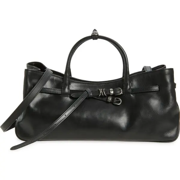 MARGESHERWOOD Grandma Buckle Suede Shoulder Bag - Black Pull-up