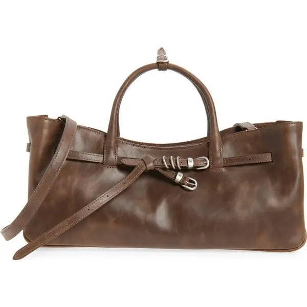 MARGESHERWOOD Grandma Buckle Suede Shoulder Bag - Washed Brown Pull-up