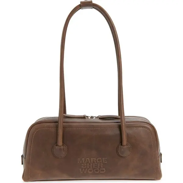 MARGESHERWOOD Soft Boston Leather Shoulder Bag - Washed Brown Pull-up