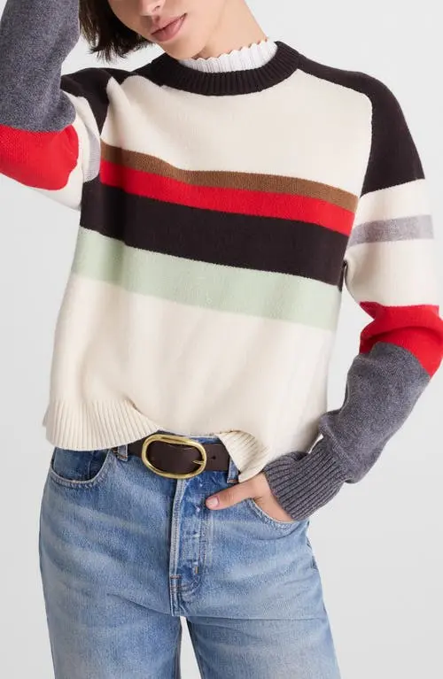Madewell Colorblock Raglan Sleeve Merino Wool Sweater - Multi Color Stripe