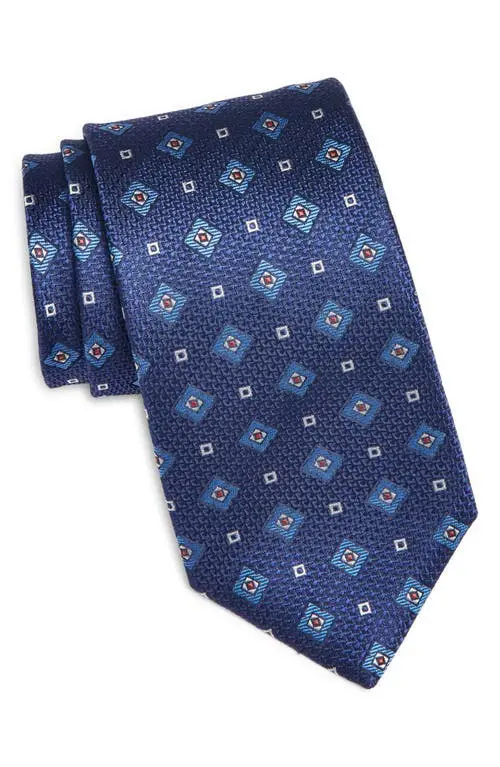 Canali Medallion Silk Neck Tie - Dark Blue