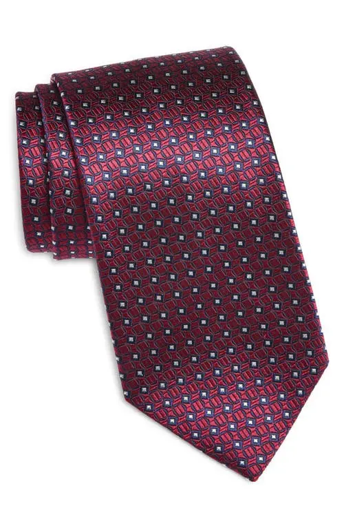 Canali Geometric Silk Neck Tie - Dark Red