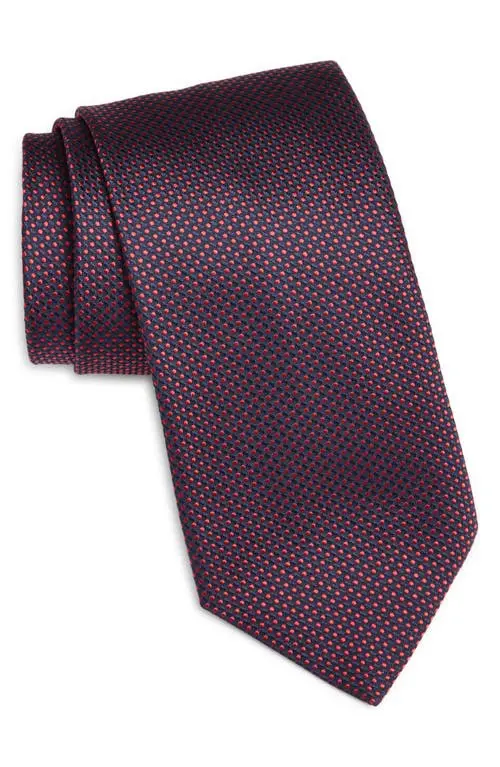 Canali Patterned Silk Neck Tie - Navy