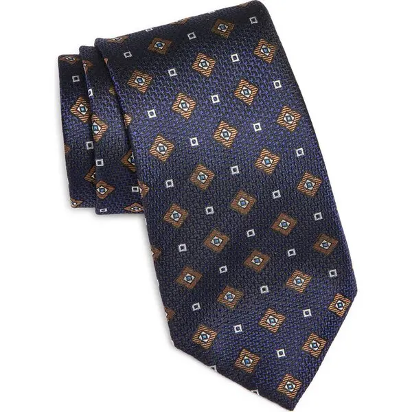 Canali Medallion Silk Neck Tie - Navy