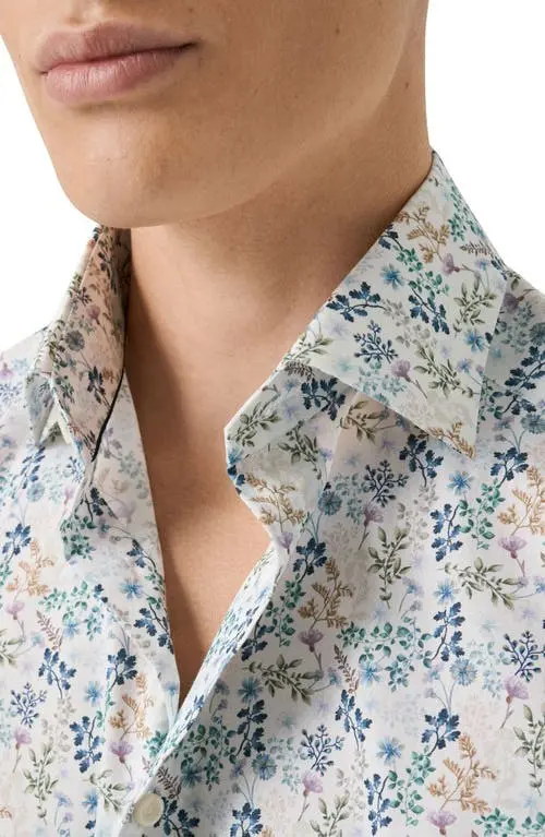Eton Contemporary Fit Floral Twill Dress Shirt - Medium Blue