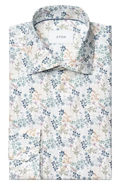 Eton Contemporary Fit Floral Twill Dress Shirt - Medium Blue