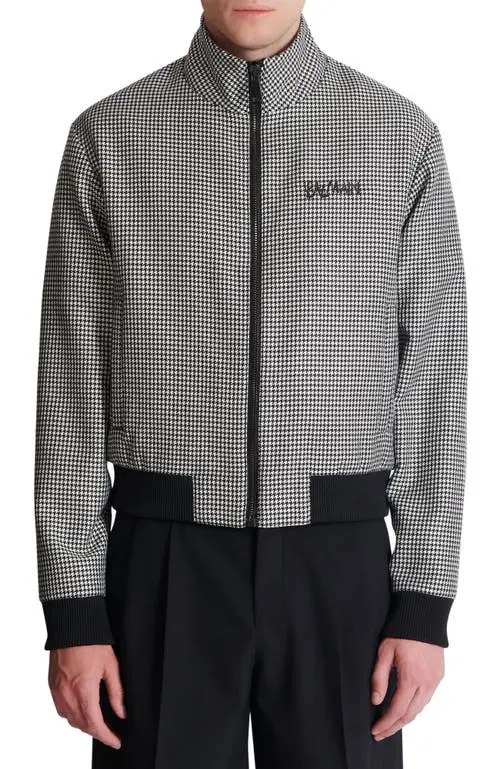 Balmain Houndstooth Wool Blend Bomber Jacket - Black