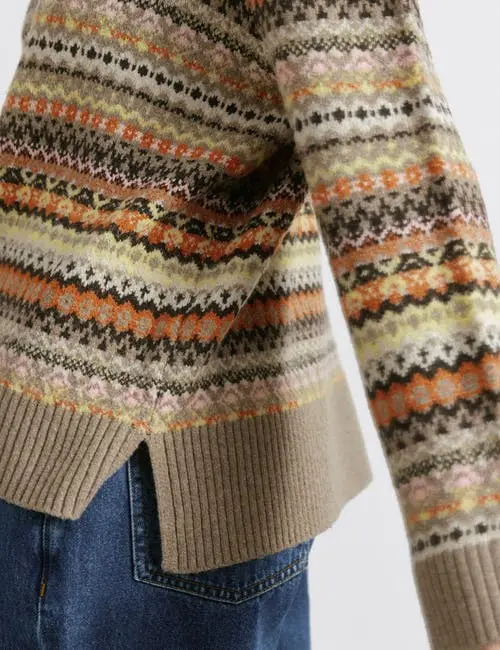 ALBARAY Fair Isle Long Sleeve Crew Neck Jumper - Neutral