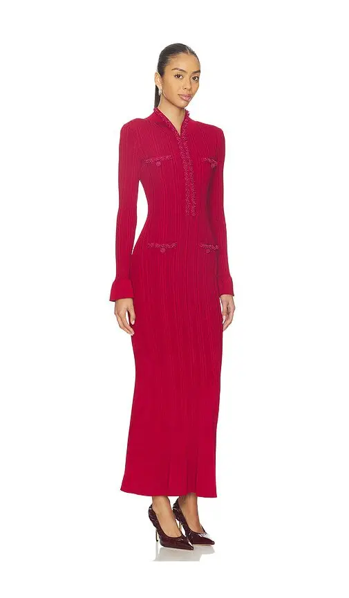 SELF-PORTRAIT Pearl Trim Knit Midi Dress